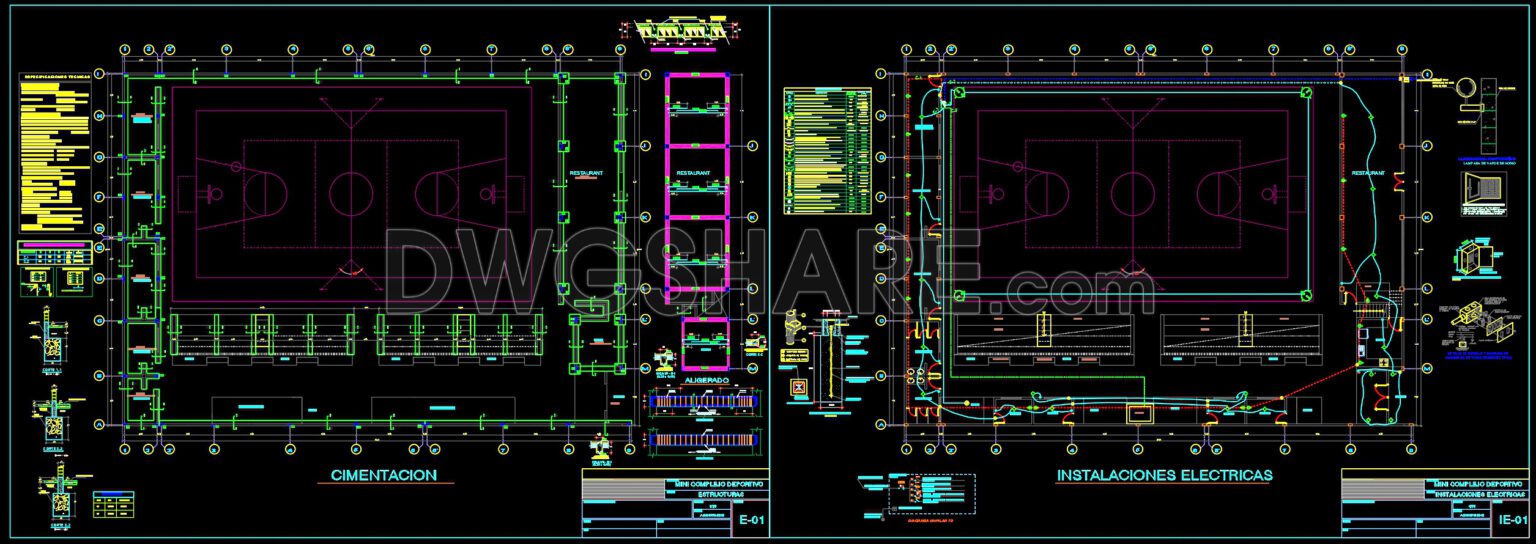 34. Cad drawings of Mini Sports Complex For Free Download