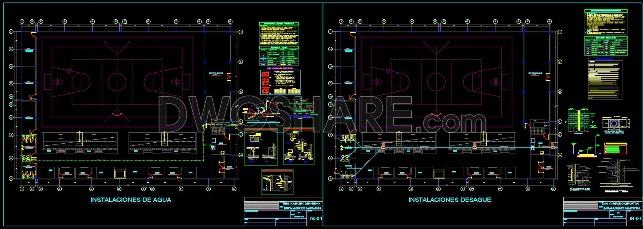 34. Cad drawings of Mini Sports Complex For Free Download