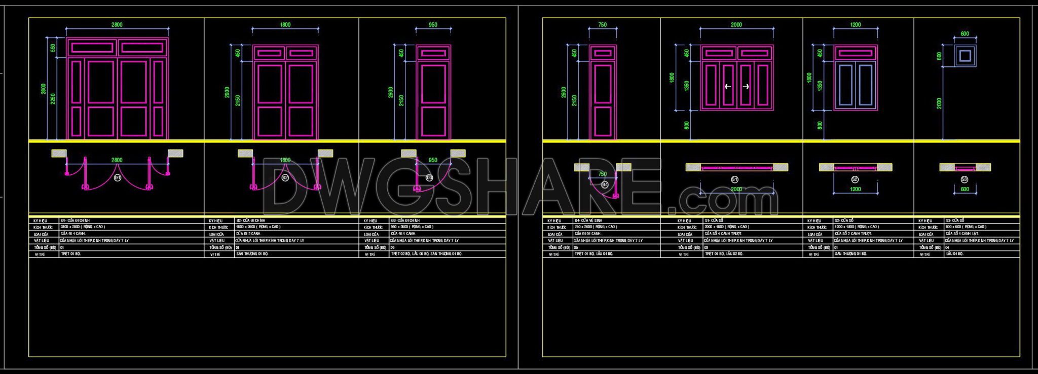 510. Detailed CAD Drawings Of Doors, Windows For Download