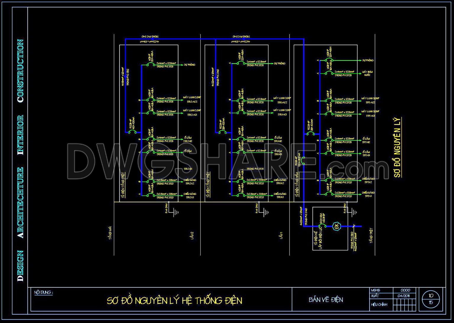 79. CAD drawings for detailed electrical designs for a 3-story townhouse