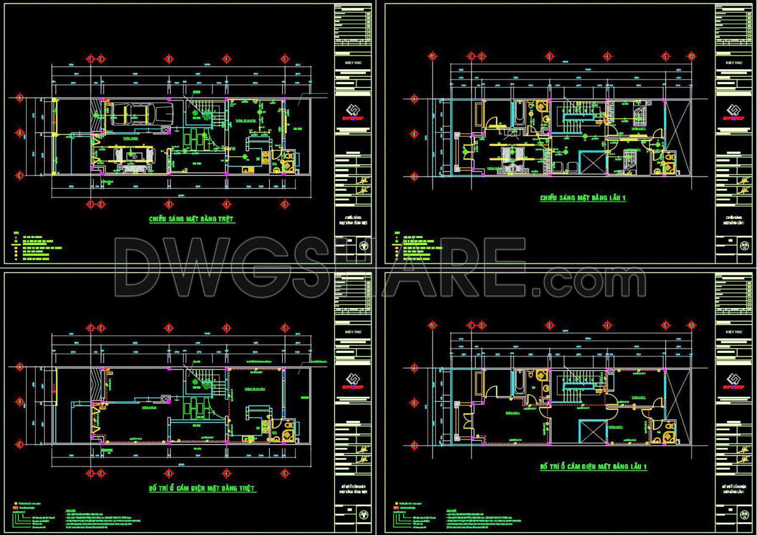 83. CAD drawings for detailed electrical designs for a 3-story townhouse