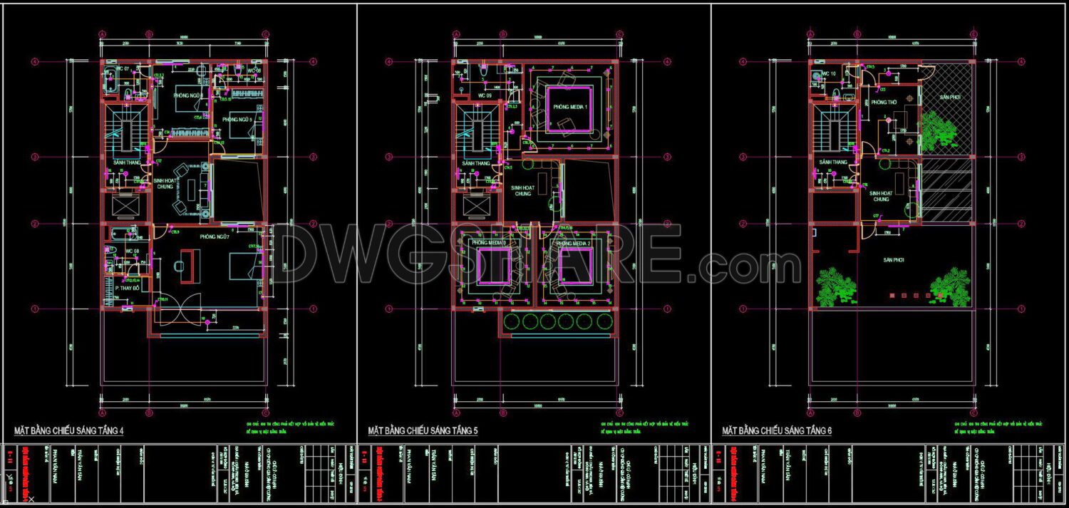 85. CAD drawings for detailed electrical designs for a 6-story townhouse