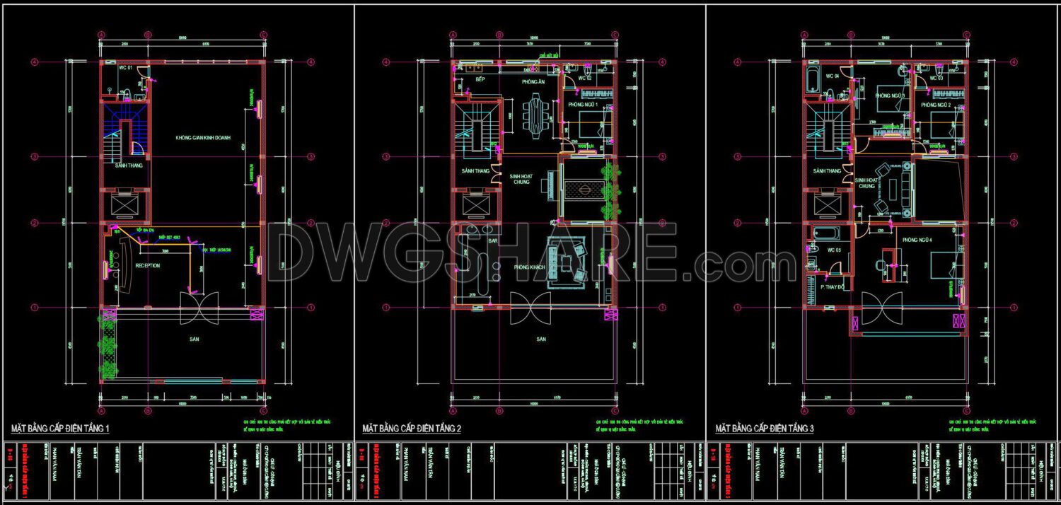 85. CAD drawings for detailed electrical designs for a 6-story townhouse