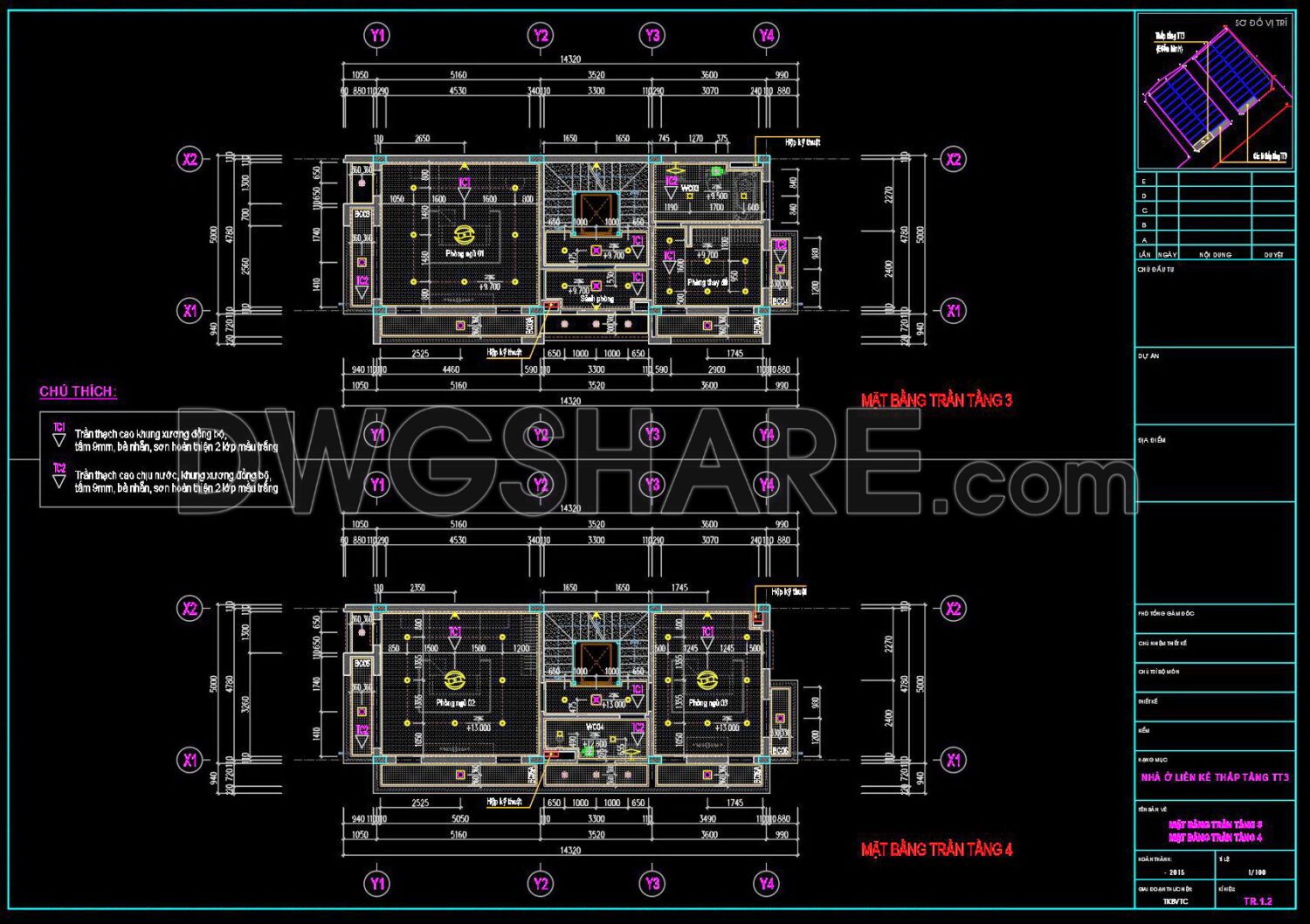 96. Detailed CAD drawings for the ceiling layout design of a 5-story ...