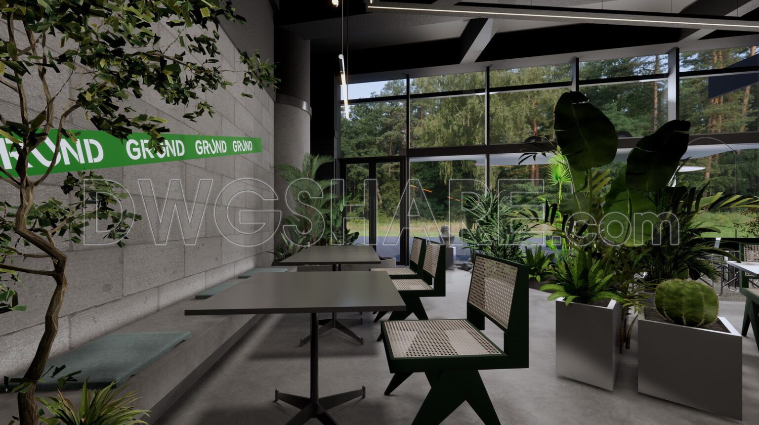 Detailed CAD drawings for the design and construction of coffee shop