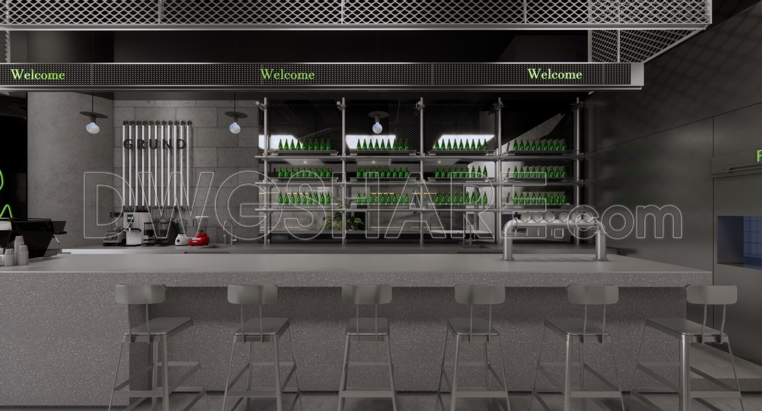 Detailed CAD drawings for the design and construction of coffee shop