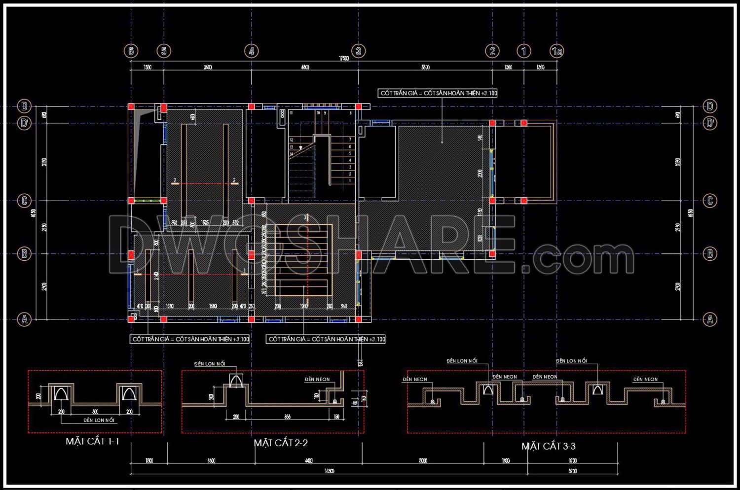 107. Detailed CAD drawings for the ceiling layout design of a 3-story ...