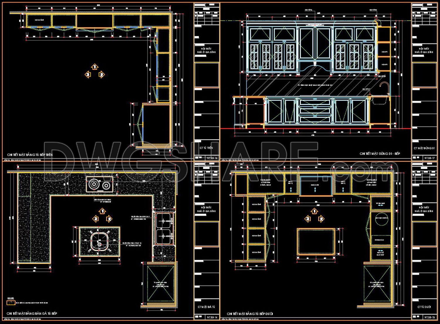 112. CAD technical drawings of kitchen cabinets for the house