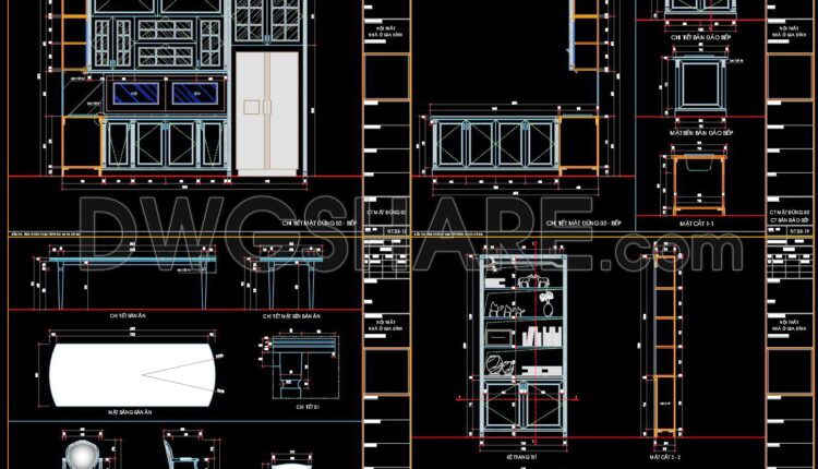 112. CAD technical drawings of kitchen cabinets for the house - Free ...