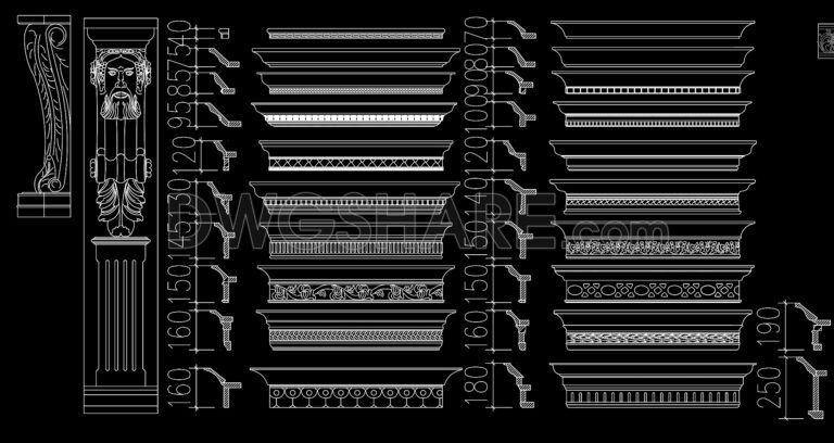 115. CAD drawings of classic molding details for kitchen cabinets download