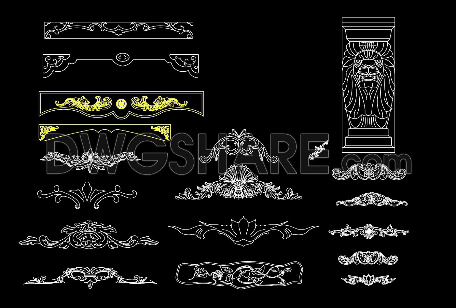 115. CAD drawings of classic molding details for kitchen cabinets download