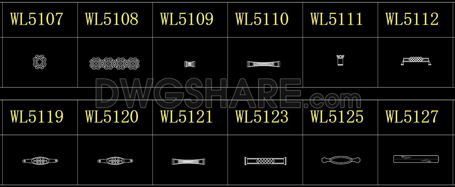 116. CAD drawings of various types of kitchen cabinet handles download