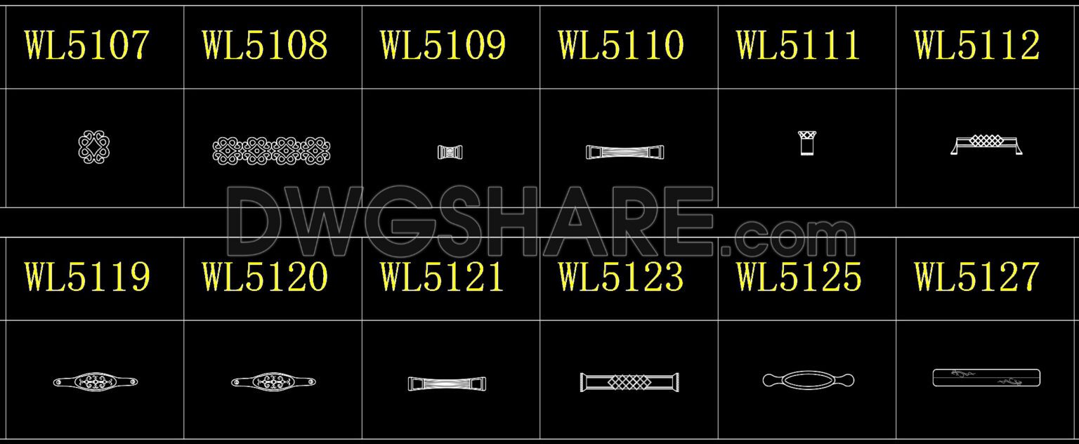 116. CAD drawings of various types of kitchen cabinet handles download