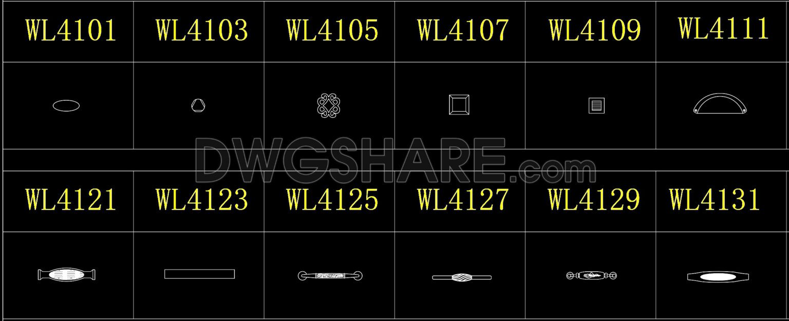 116. CAD drawings of various types of kitchen cabinet handles download