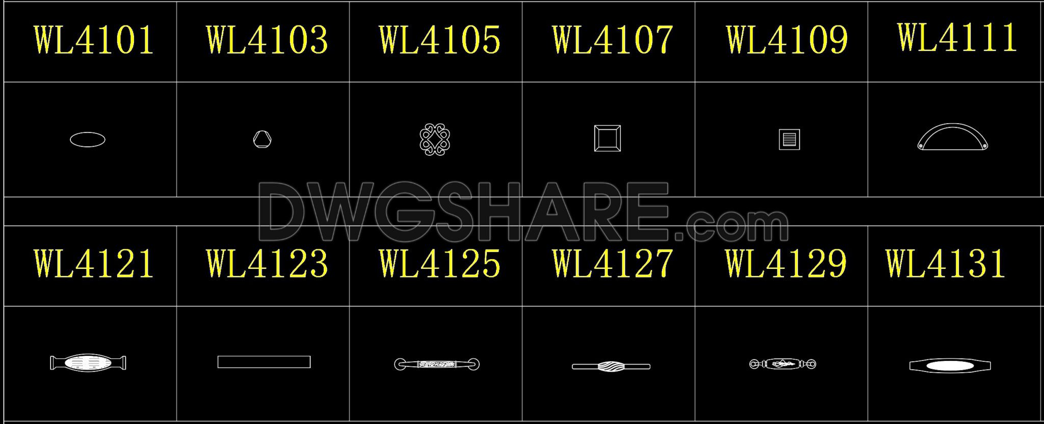 116. CAD drawings of various types of kitchen cabinet handles download