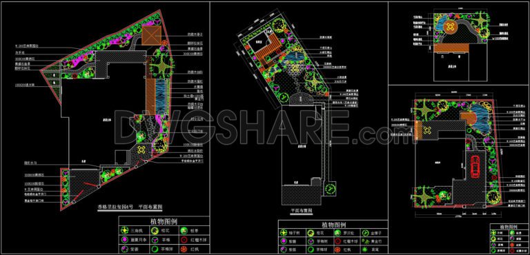 124. CAD Drawings of Landscape Design Plans for Villa Gardens