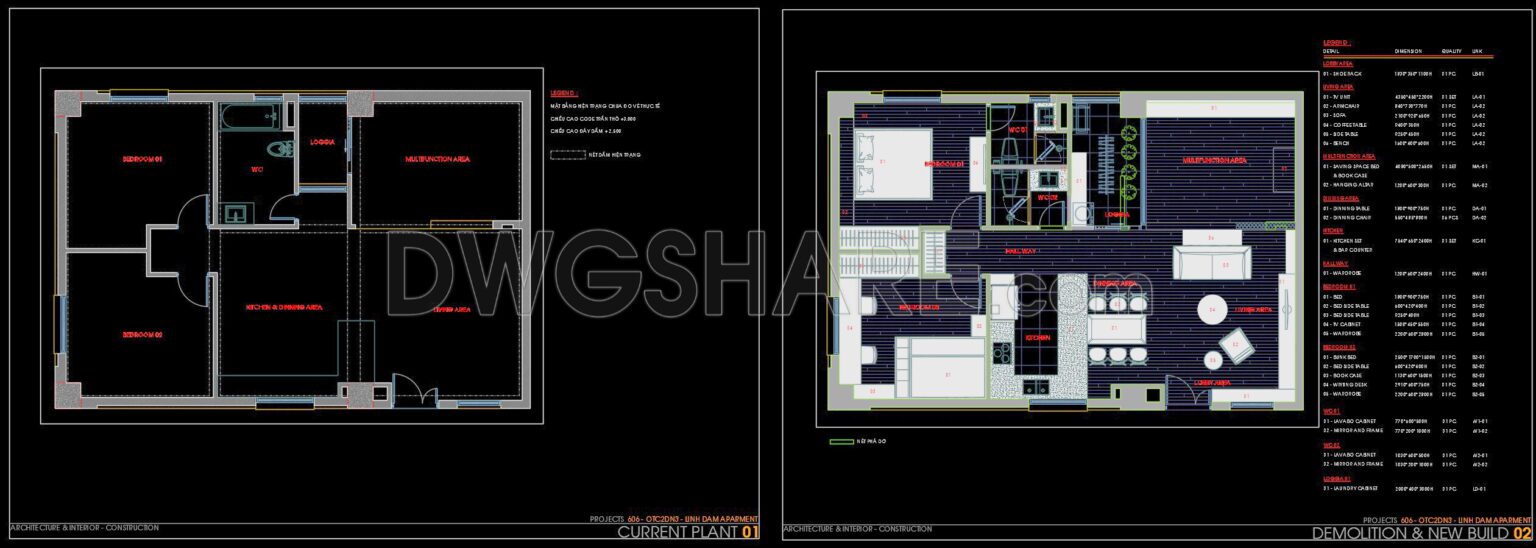 13. CAD design drawings for the construction of a 113 m2 apartment