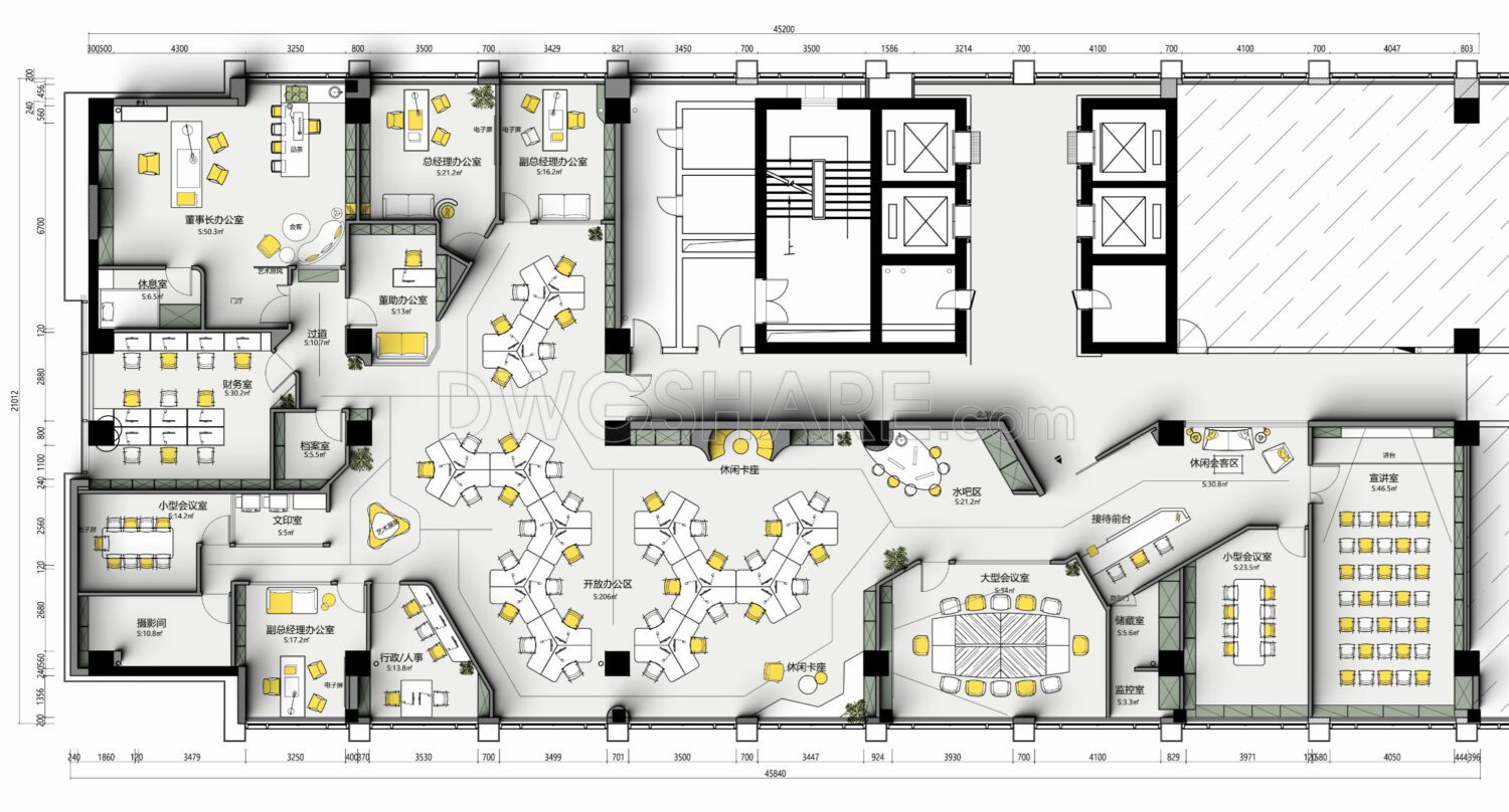 15. CAD Floor Plan of Office Layout for a 638m2 Company