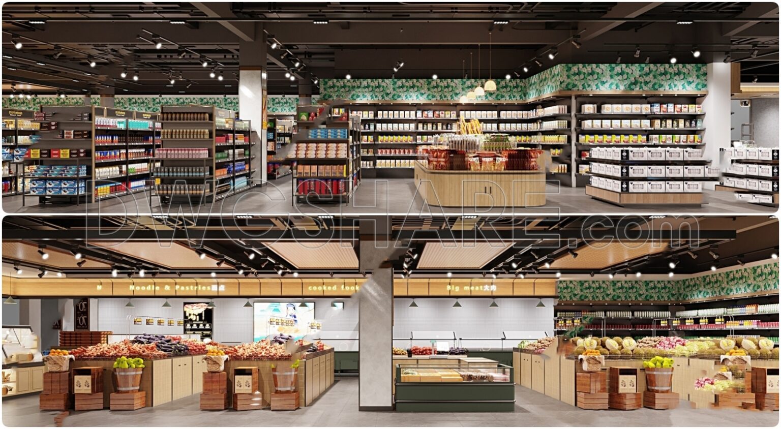 16. Download CAD design and construction drawings for a mini supermarket