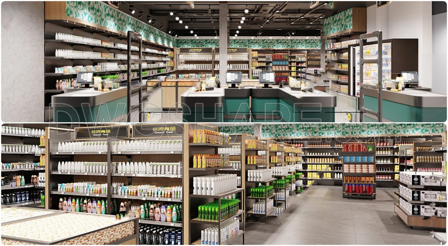 16. Download CAD design and construction drawings for a mini supermarket