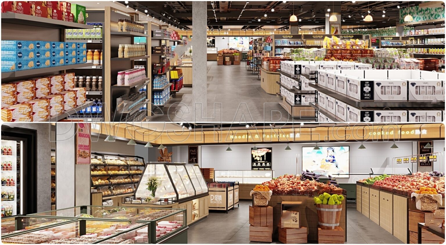 16. Download CAD design and construction drawings for a mini supermarket