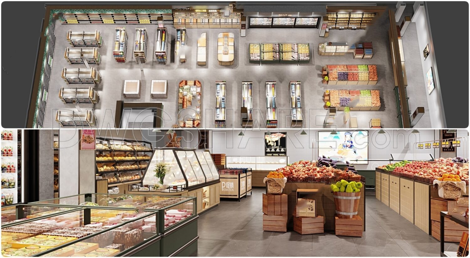 16. Download CAD design and construction drawings for a mini supermarket