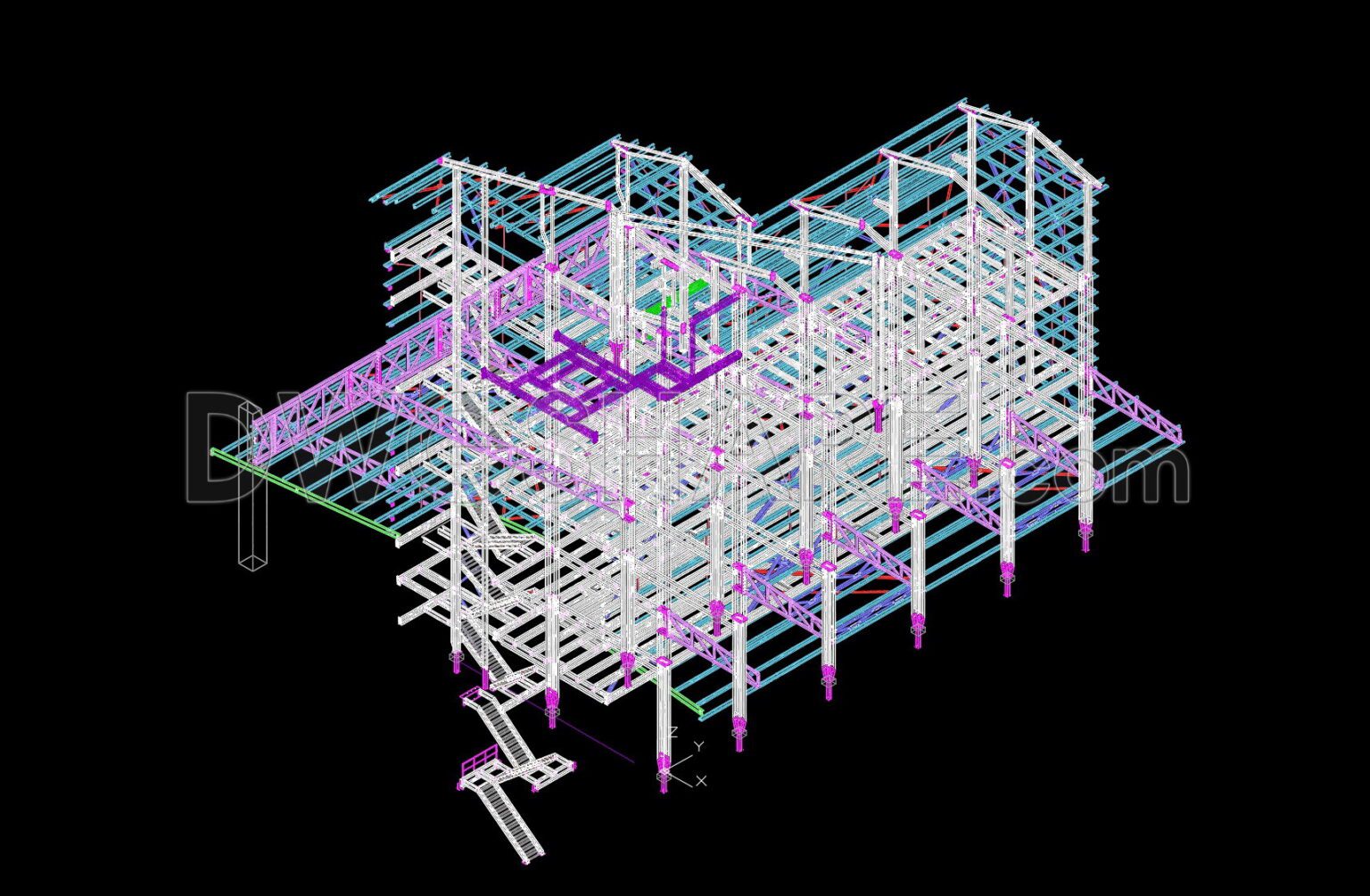 181. CAD drawing Steel Building 3D Template Free Download