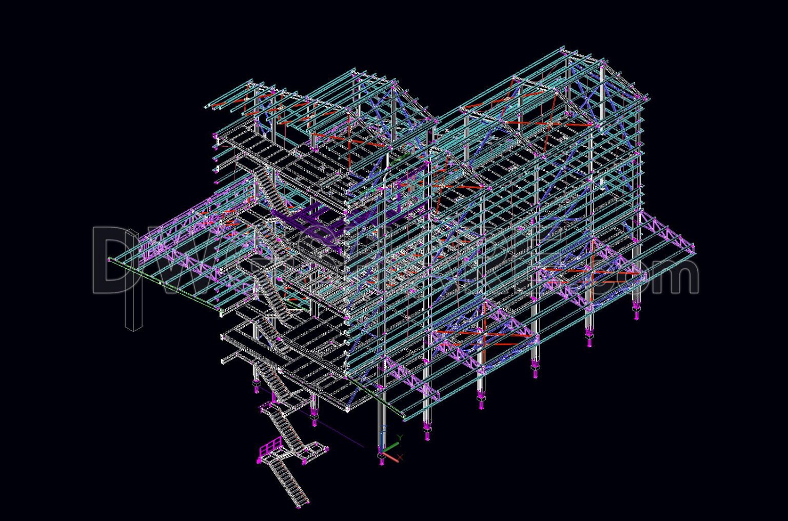 181. CAD drawing Steel Building 3D Template Free Download