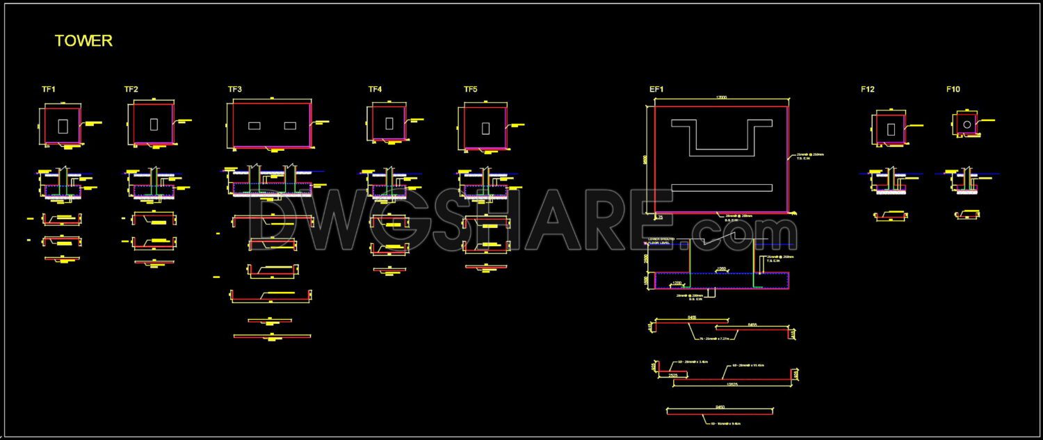 186. CAD drawing Of Foundation details template Free download
