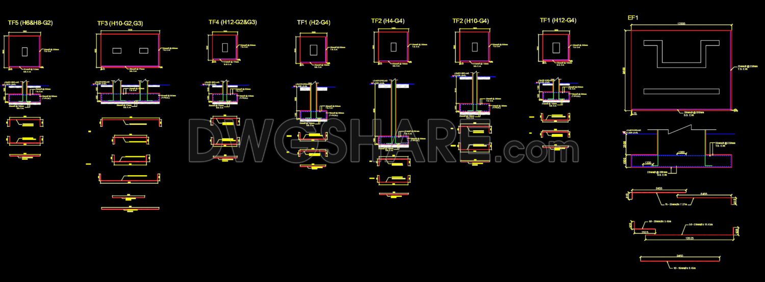 186. CAD drawing Of Foundation details template Free download
