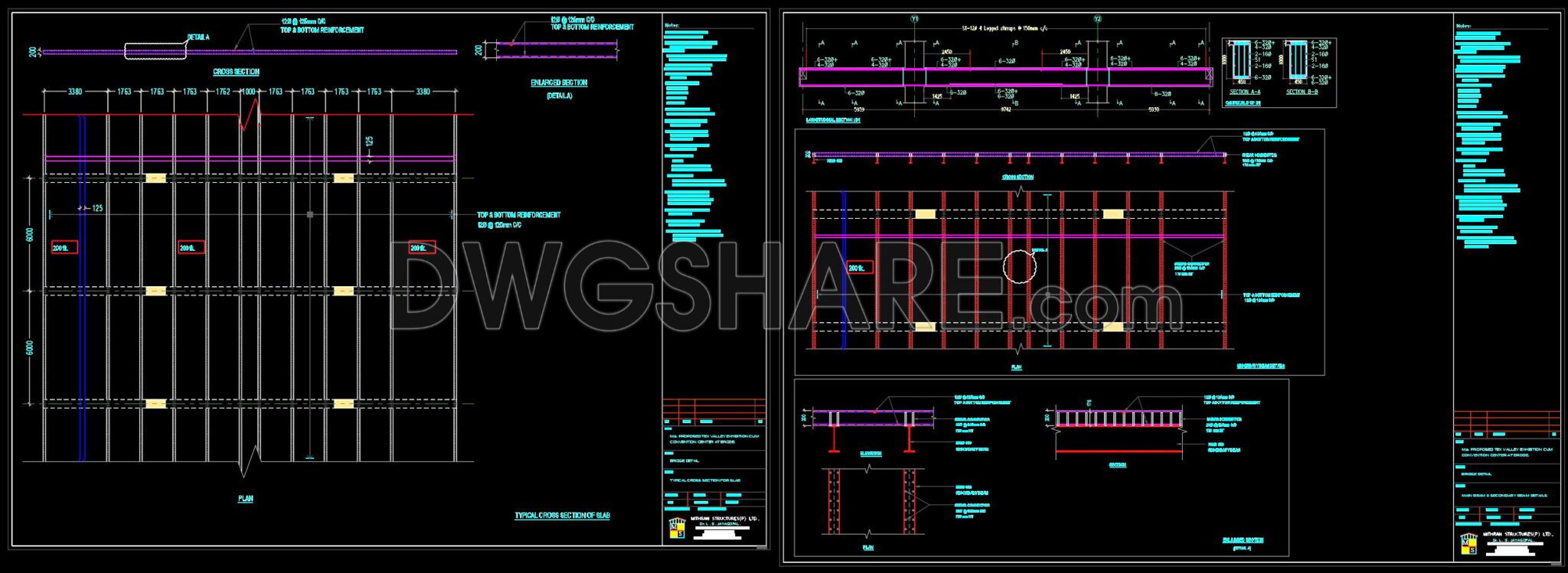 190. CAD drawing Of Bridge Cross Section and Beam Layout Free download