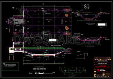 195. CAD drawing Of Stilling Bassin Layout and cross sections Free download