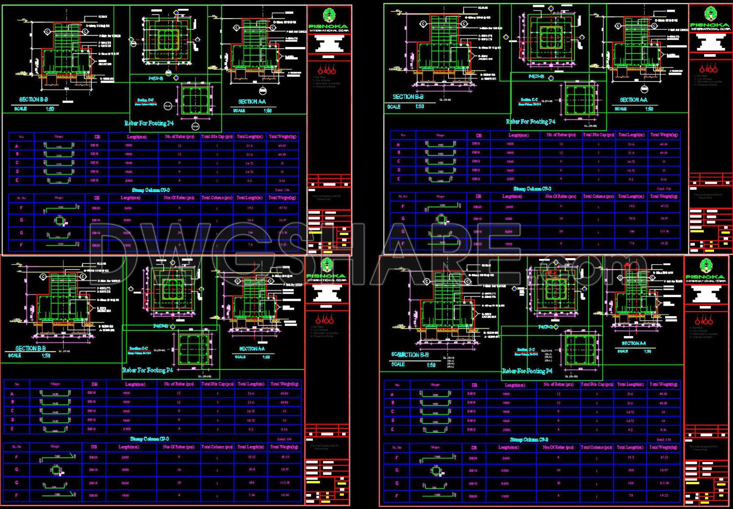 200. CAD drawing Of Rebar Foundation details Free download