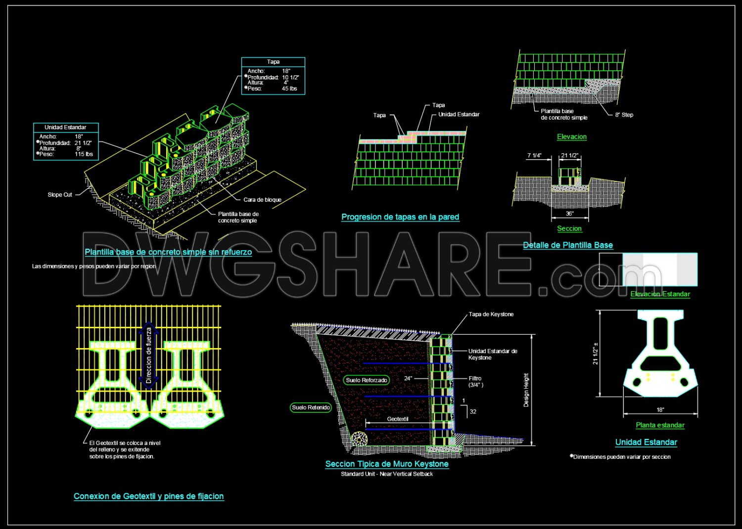 207. CAD drawing Of Keystone Retaining Wall Structural Details Free ...