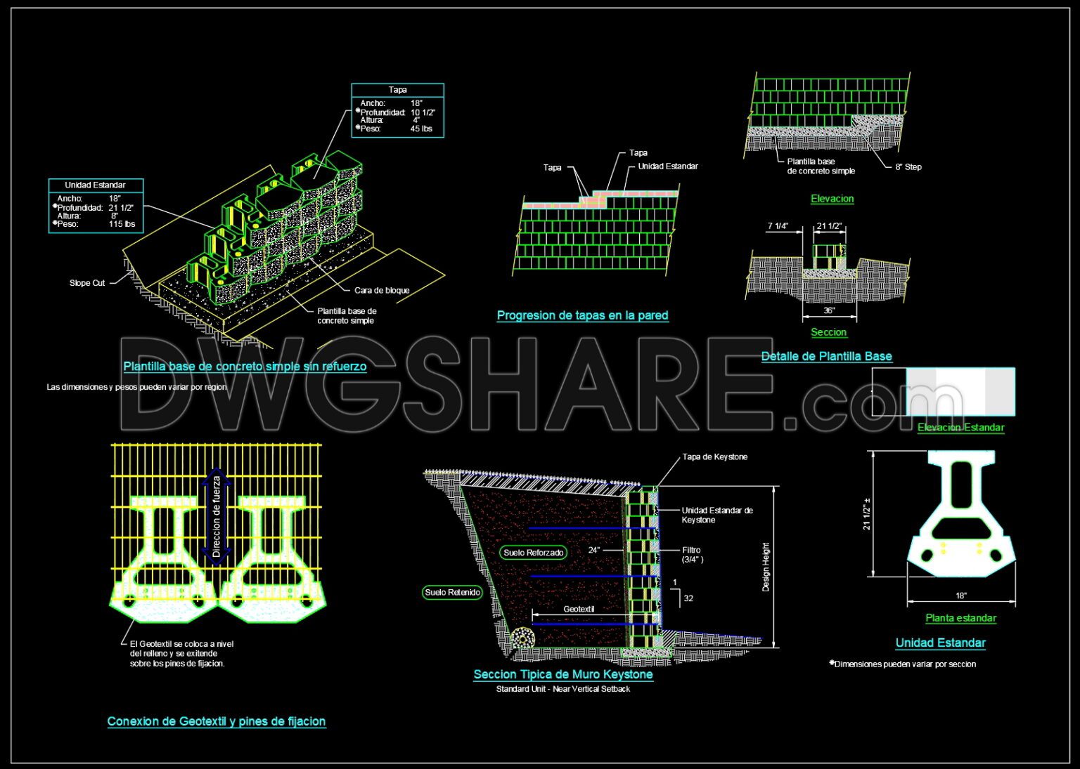 207. CAD drawing Of Keystone Retaining Wall Structural Details Free ...