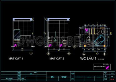 214. WC Layout Plan and elevations details CAD drawings download