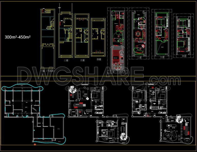 216. Functional layout plans of apartments ranging from 300m2 to 450m2