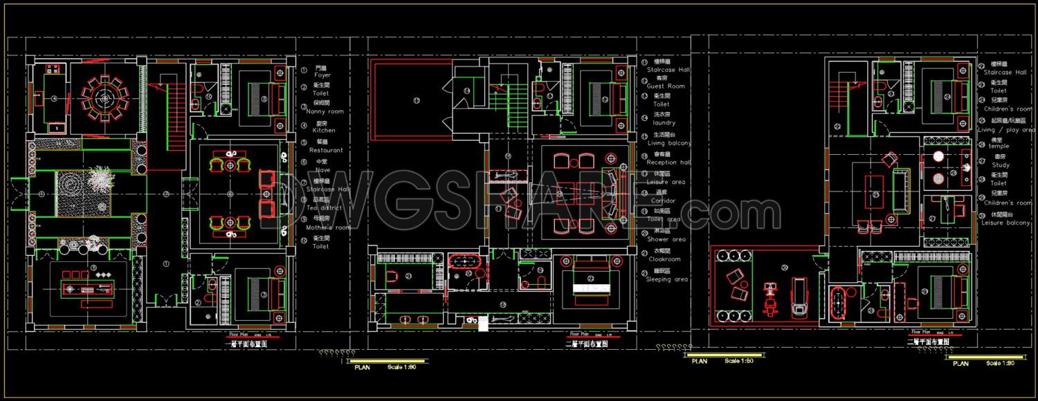 216. Functional layout plans of apartments ranging from 300m2 to 450m2