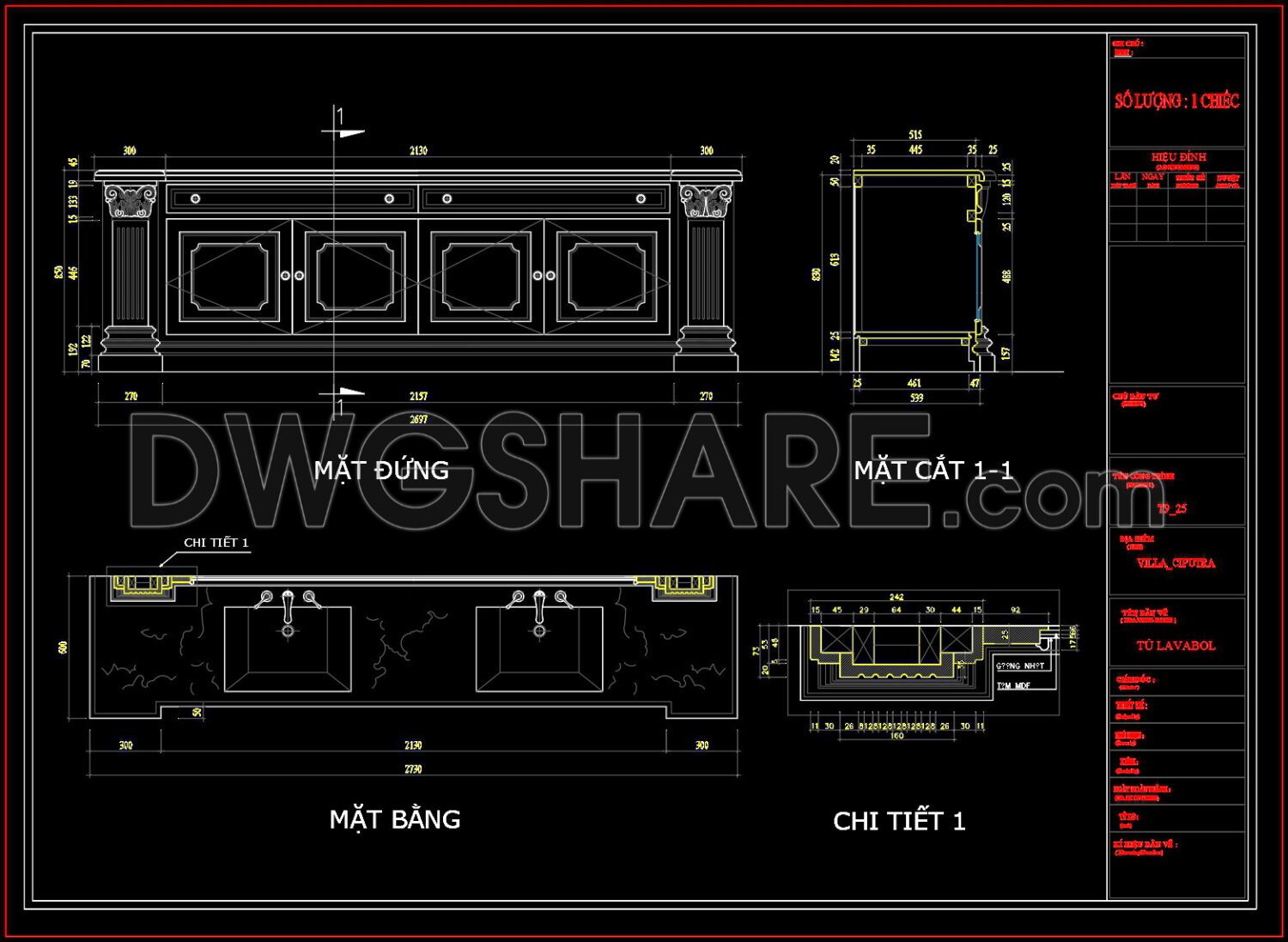 218. Detailed CAD drawings of the bathroom vanity cabinet for a ...