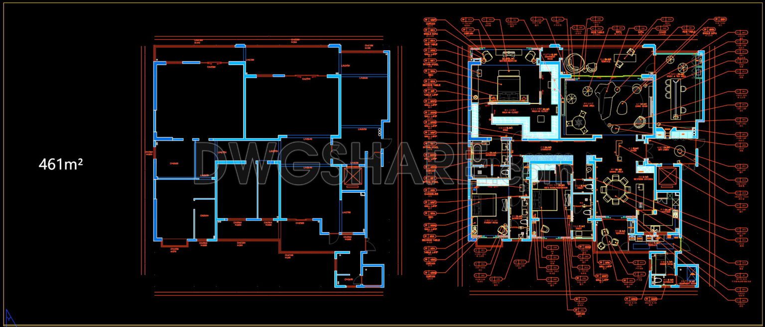 218. Functional layout plans of apartments ranging 461m2