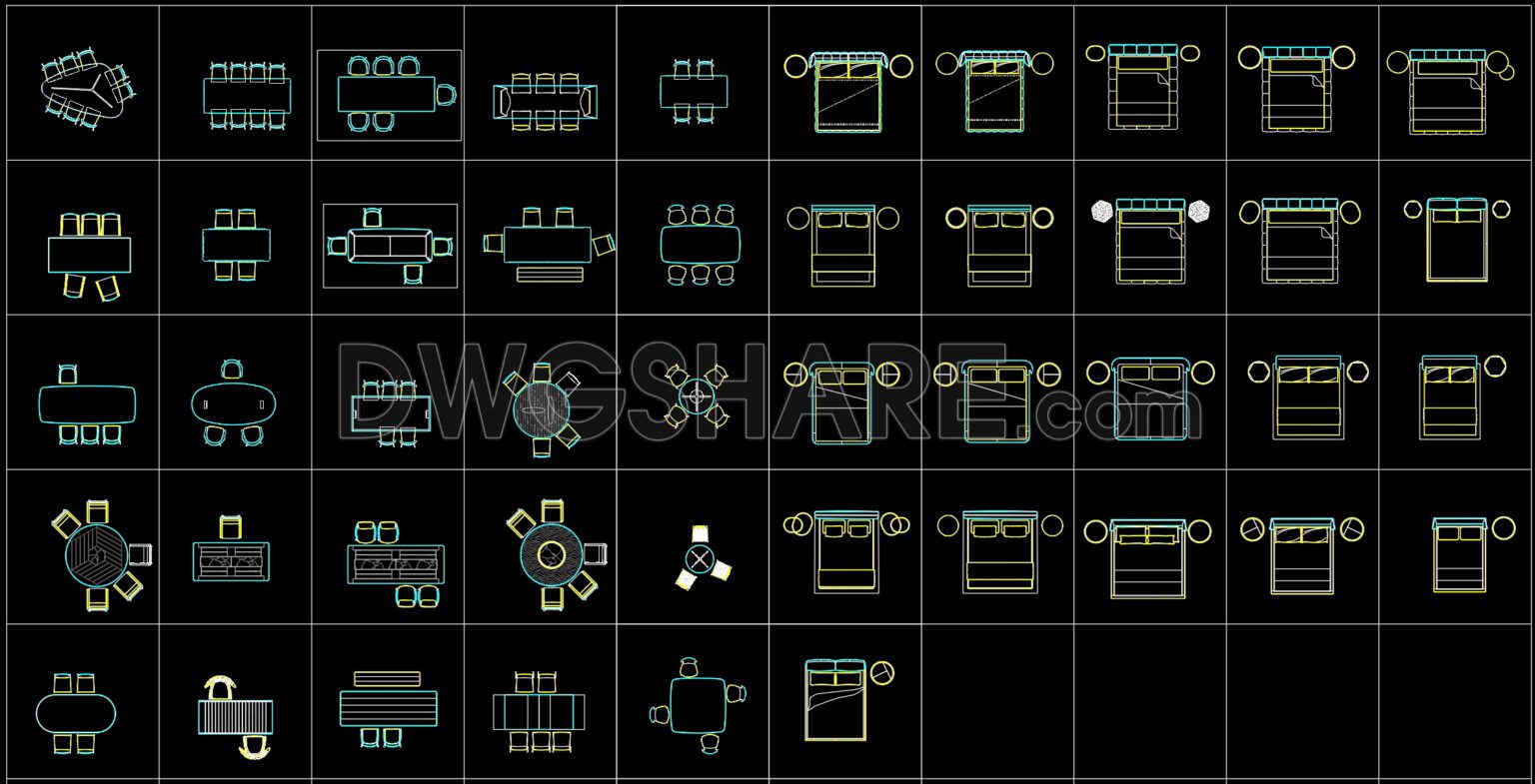 293. Free download the modern Italian B&B Dining tables and beds CAD ...