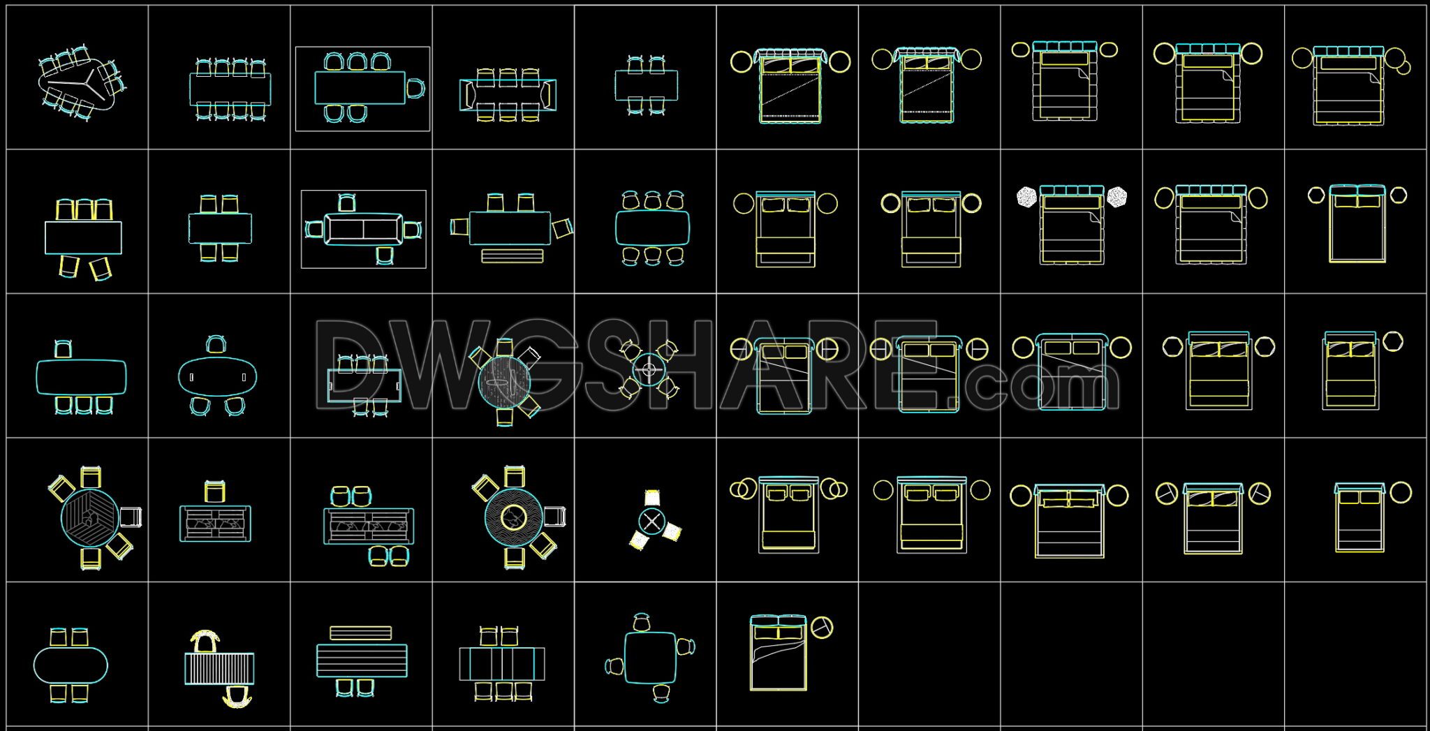 293. Free download the modern Italian B&B Dining tables and beds CAD ...