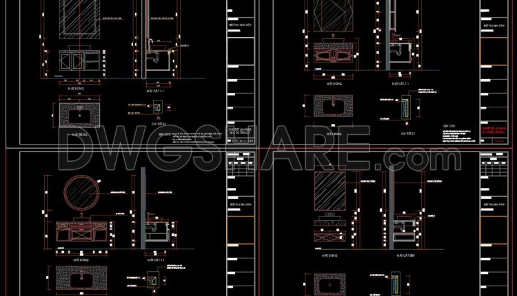 296. CAD drawings of the technical details of residential bathroom ...