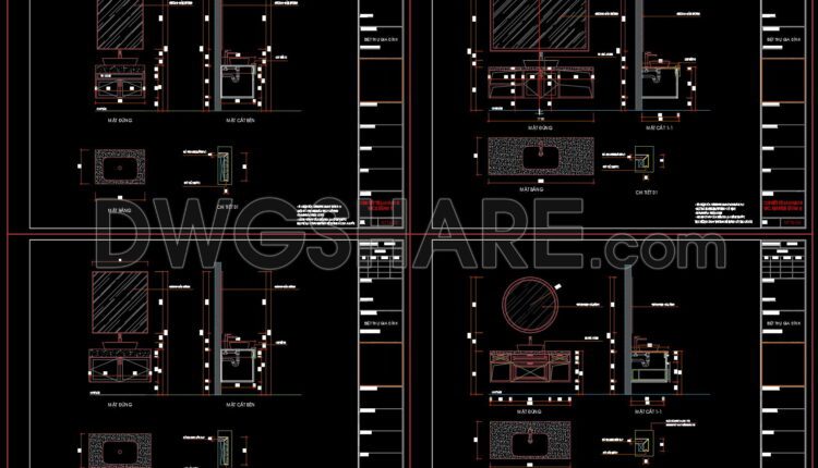 296. CAD drawings of the technical details of residential bathroom ...