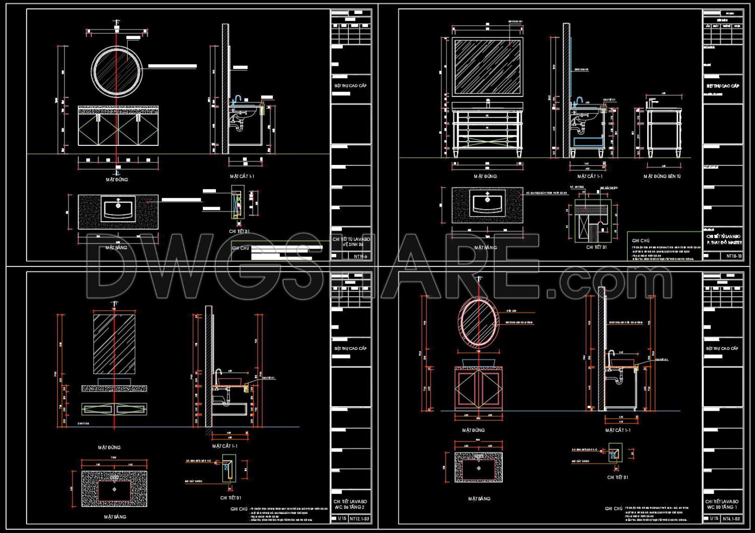 297. CAD drawings of the technical details of residential bathroom ...