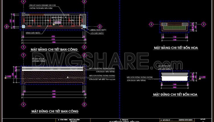 297. Detailed architectural CAD drawings of the balcony, railing, and ...