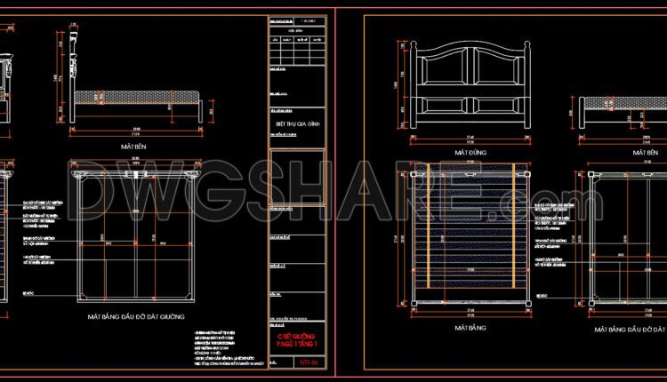 298. CAD drawings of the technical details of various types of beds ...