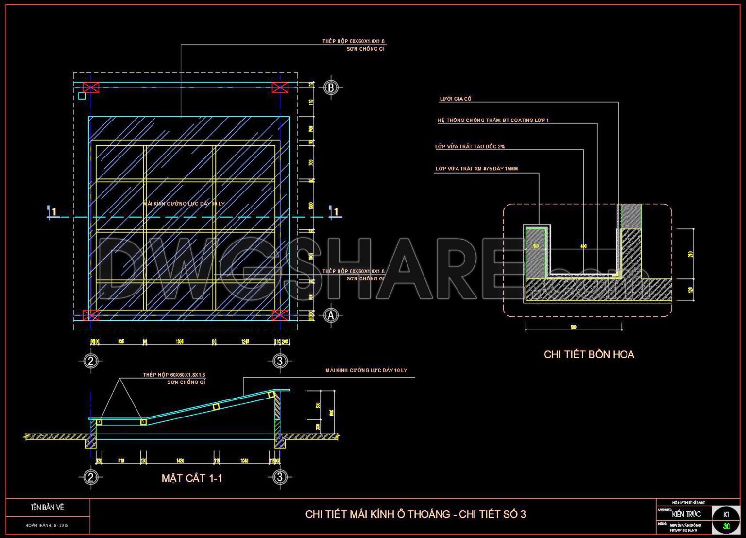 300. CAD drawing details of the skylight for natural lighting in the ...