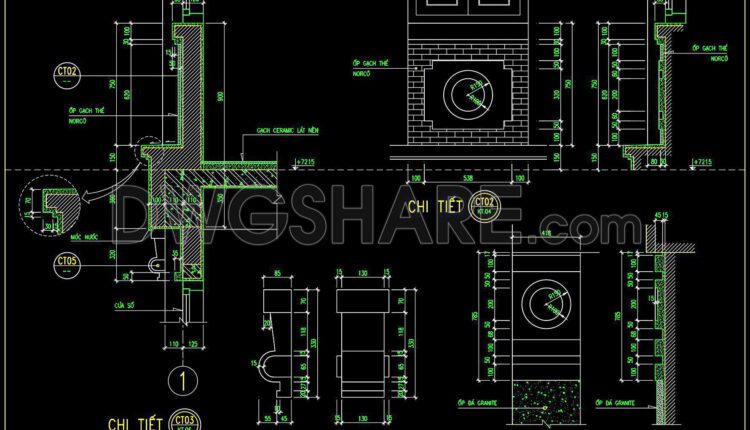 302. Detailed architectural CAD drawings of vertical facade wall ...