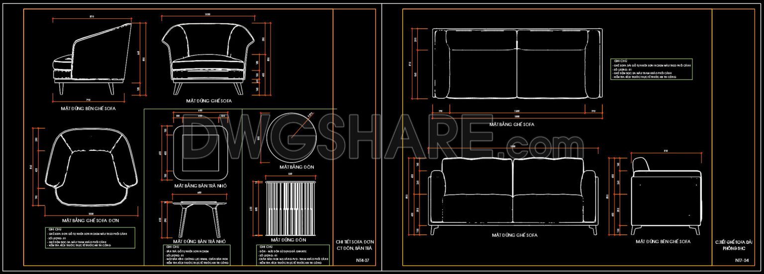 311. Free Download CAD drawings of the technical details of various types of Sofas